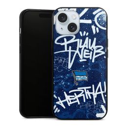 DeinDesign iPhone 15 Handy Slim Case extra d&uuml;nn Silikon Handyh&uuml;lle schwarz H&uuml;lle Official Licensed Product Hertha Bsc Graffiti Silikon Slim Case
