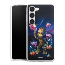 DeinDesign Galaxy S23 Handy Silikon H&uuml;lle Case wei&szlig; Handyh&uuml;lle Baby Groot Marvel Guardians Of The Galaxy Silikon Case