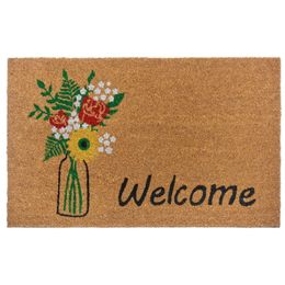 Fußmatte Welcome & Flowers, Hanse Home, rechteckig, Höhe: 15 mm, Kokos, Schmutzfangmatte, Outdoor, Rutschfest, Innen, Kokosmatte, Flur, braun|weiß