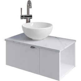 Saphir Waschtisch Serie 6915 Waschschale mit Unterschrank für Gästebad, Gäste WC (3-St., Keramik-Aufsatzbecken, Waschtischplatte, Waschtischunterschrank), 61 cm breit, 2 Türen, offenes Fach, kleine Bäder, ohne Armatur, weiß