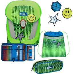 Scout Schulranzen Sunny II Neon Safety, Green Gecko (Set, 4-tlg), extra große reflektierende Flächen; Faser aus recycelten PET-Flaschen, grün