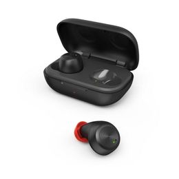 Hama Bluetooth-Kopfhörer True Wireless In-Ear Sprachsteuerung Bluetooth-Kopfhörer (Freisprechfunktion, Sprachsteuerung, True Wireless, integrierte Steuerung für Anrufe und Musik, kompatibel mit Siri, Google Now, Google Assistant, Siri, A2DP Bluetooth, AVRCP Bluetooth, HFP, ultraleicht, IPX 4 Spritzwasserschutz, für Sport und Alltag, Ladebox), schwarz