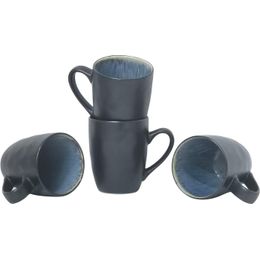 Andas Becher Arnhem, Steinzeug, lebendige Reaktionsglasur, jedes Stück ein Unikat, 4tlg, Scandic-Style, blau|grau