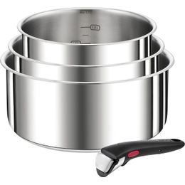 Tefal Topf-Set L898S4 Ingenio Preference, Edelstahl (Set, 4-tlg., je 1 Stielkasserolle Ø 16/18/20 cm, 1 abnehmbarer Griff), stapelbar, platzsparend, hochwertiger Edelstahl, induktionsgeeignet, silberfarben