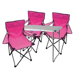 Mojawo Essgruppe 4-teiliges Campingmöbel Set pink XL Tisch Campingstühle Tasche