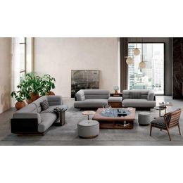 JVmoebel Wohnzimmer-Set Luxus Wohnzimmer Set Grau Sofa mit Sessel 2x Hocker Modernen Design