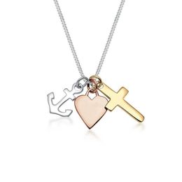 Elli Kette mit Anhänger Bi-Color Anker Herz Kreuz 925 Sterling Silber