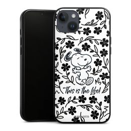 DeinDesign iPhone 14 Plus Handy Silikon H&uuml;lle Case schwarz Handyh&uuml;lle Peanuts Flowers Snoopy