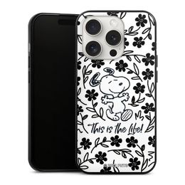 DeinDesign iPhone 15 Pro Handy Slim Case extra d&uuml;nn Silikon Handyh&uuml;lle schwarz H&uuml;lle Peanuts Flowers Snoopy Silikon Slim Case