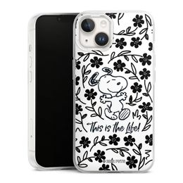 DeinDesign iPhone 14 Handy Silikon H&uuml;lle Case transparent Handyh&uuml;lle Peanuts Flowers Snoopy Silikon Case