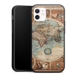 DeinDesign iPhone 12 mini Handy Premium Silikon H&uuml;lle Handyh&uuml;lle schwarz Case Vintage Map World Map Silikon Premium Case