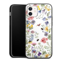 DeinDesign iPhone 12 Handy Premium Silikon H&uuml;lle Handyh&uuml;lle schwarz Case Flowers Bee Muster Silikon Premium Case