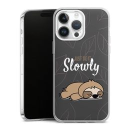 DeinDesign iPhone 14 Pro Max Handy Silikon H&uuml;lle Case transparent Handyh&uuml;lle Sloth Lazy Sunday Sayings Silikon Case