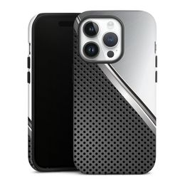 DeinDesign iPhone 14 Pro Handy Panzer Handyh&uuml;lle robuste Outdoor H&uuml;lle Schutzh&uuml;lle matt Steel Metall Carbon Tough Case