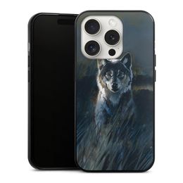 DeinDesign iPhone 15 Pro Handy Slim Case extra d&uuml;nn Silikon Handyh&uuml;lle schwarz H&uuml;lle Wolf Painting Nature Silikon Slim Case