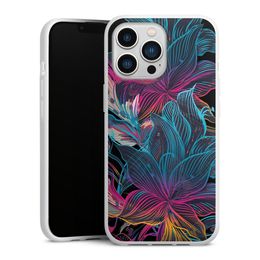 DeinDesign iPhone 13 Pro Handy Silikon H&uuml;lle Case wei&szlig; Handyh&uuml;lle Colourful Flowers Neon Silikon Case