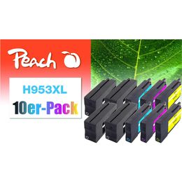 Peach HP 953 XL 10 Druckerpatronen XL (2*bk, bk, c/m/y) ersetzt HP No. 953XL, L0S70AE*4, F6U16AE*2, F6U17AE*2, F6U18AE*2 für z.B. HP OfficeJet Pro 8710 (wiederaufbereitet)