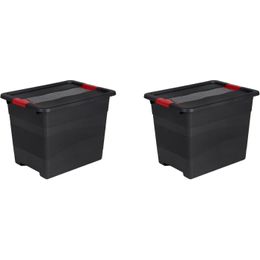 keeeper Transportbehälter eckhart, (Set, 2-St), je 24 Liter, mit Deckel, Schiebeverschluss, extra stabil, rot|schwarz