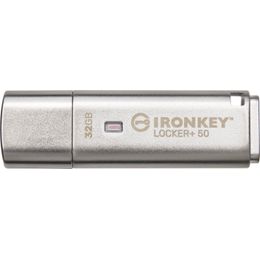 Kingston IRONKEY LOCKER+ 50 32GB USB-Stick (USB 3.2, Lesegeschwindigkeit 145 MB/s), silberfarben