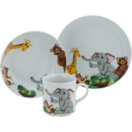 Creatable Kindergeschirr-Set Zoo (3-tlg), 1 Personen, Porzellan, Dekor mit lustigen Zoobewohnern, Made in Europe, 3 Teile, für 1 Person, bunt