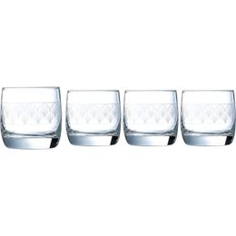 Luminarc Whiskyglas Trinkglas Paradisio, Glas, Gläser Set, mit Pantographie-Optik, 4-teilig, Made in Europe, weiß