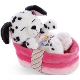 Nici Kuscheltier Sleeping Pets, Welpe Dalmatiner, 12 cm, im Körbchen, rosa|schwarz|weiß