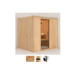 Karibu Sauna Dima, BxTxH: 196 x 170 x 198 cm, 68 mm, (Set) 3,6-kW-Plug & Play Ofen mit integrierter Steuerung, beige