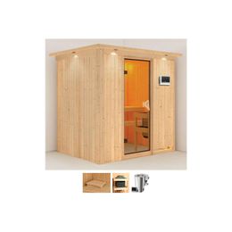 Karibu Sauna Finja, BxTxH: 210 x 165 x 202 cm, 68 mm, (Set) 3,6-kW-Bio-Plug & Play Ofen mit externer Steuerung, beige