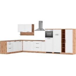 Kochstation Küche KS-Lana, Stellbreite 240/440 cm, wahlweise mit E-Geräten, weiß