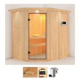 Karibu Sauna Swantje, BxTxH: 165 x 210 x 202 cm, 68 mm, (Set) 3,6-kW-Bio-Plug & Play Ofen mit externer Steuerung, beige