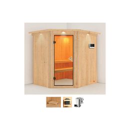 Karibu Sauna Laila, BxTxH: 210 x 184 x 202 cm, 68 mm, (Set) 3,6-kW-Bio-Plug & Play Ofen mit externer Steuerung, beige