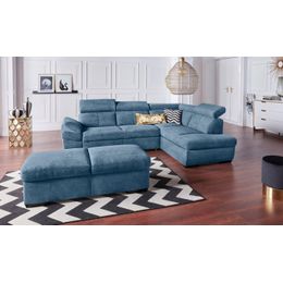 exxpo - sofa fashion Ecksofa Salerno, inklusive Kopfteil- und Armteilverstellung, wahlweise mit Bettfunktion, blau