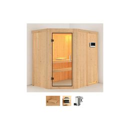 Karibu Sauna Swantje, BxTxH: 151 x 196 x 198 cm, 68 mm, (Set) 3,6-kW-Bio-Plug & Play Ofen mit externer Steuerung, beige