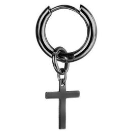 Firetti Single-Creole Schmuck Geschenk Ohrschmuck einzeln Kreuz, Einhänger abnehmbar, schwarz