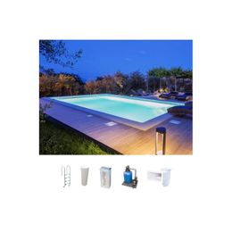 KWAD Schwimmbecken STYROPOR®STEIN POOL ALL INCLUSIVE (Set), BxLxH: 400x800x150 cm, mit Edelstahlleiter, weiß