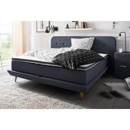 Andas Boxspringbett Premium, Steppung mit Knopfheftung, inkl. Topper, blau