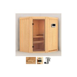 Karibu Sauna Tomke, BxTxH: 170 x 151 x 198 cm, 68 mm, (Set) 3,6-kW-Bio-Plug & Play Ofen mit externer Steuerung, beige