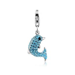 NENALINA Charm-Einhänger Anhänger Delfin Kristalle 925 Silber, silberfarben