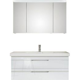 Saphir Badmöbel-Set Balto Sprint 2-teilig, Mineralmarmor-Waschtisch mit LED-Spiegelschrank, (2-St), Badezimmer Set inkl. Türdämpfer, 3 Türen, 2 Schubladen, weiß