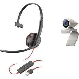 Poly Studio P5 USB HD Webcam (Full HD, Bundle mit Blackwire C3210), grau