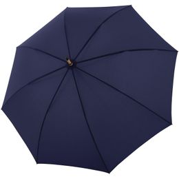 Doppler® Stockregenschirm nature Long, deep blue, aus recyceltem Material mit Schirmgriff aus Holz, blau