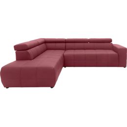 DOMO collection Ecksofa Brandon L-Form, auch in Leder, inklusive Kopfteilverstellung, wahlweise mit Sitztiefenverstellung, rot