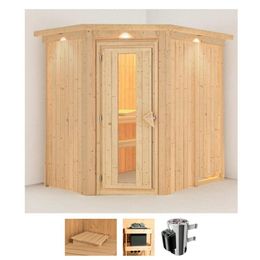 Karibu Sauna Swantje, BxTxH: 165 x 210 x 202 cm, 68 mm, (Set) 3,6-kW-Plug & Play Ofen mit integrierter Steuerung, beige