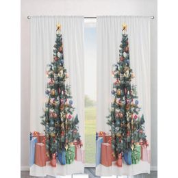 Vorhang Xmas Tree W/LED, my home, Stangendurchzug (1 St), blickdicht, Blickdicht, Tannenbaum, weihnachtlich, HxB: 230x140, 15 LED-Lichter, bunt