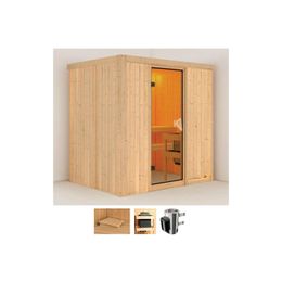 Karibu Sauna Finja, BxTxH: 196 x 151 x 198 cm, 68 mm, (Set) 3,6-kW-Plug & Play Ofen mit integrierter Steuerung, beige