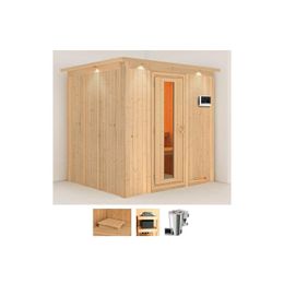 Karibu Sauna Dima, BxTxH: 210 x 184 x 202 cm, 68 mm, (Set) 3,6-kW-Bio-Plug & Play Ofen mit externer Steuerung, beige