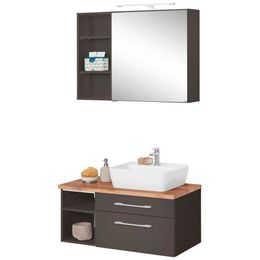 HELD MÖBEL HELD MÖBEL Badmöbel-Set Davos, (3-St), Spiegelschrank, Regal und Waschtisch, grau