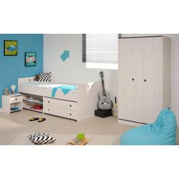 Parisot Jugendzimmer-Set Smoozy, (Set, 3-St., Stauraumbett, Nachttisch und Kleiderschrank), weiß