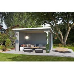 Lasita Maja Gartenhaus Unterstand/Lounge Buffalo 380, BxT: 400x324 cm, Unterstand / Lounge 28mm, Fundamentmass 3800x2750, Lichtgrau, grau