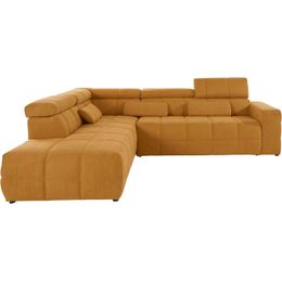 DOMO collection Ecksofa Brandon L-Form, auch in Leder, inklusive Kopfteilverstellung, wahlweise mit Sitztiefenverstellung, orange